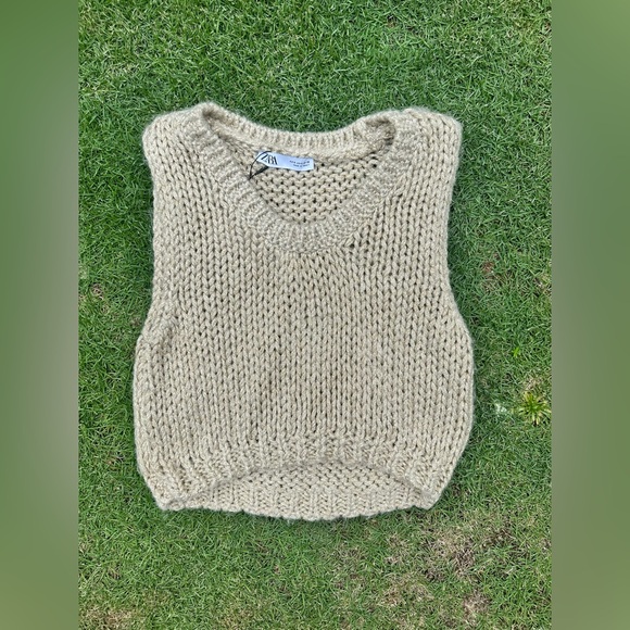 Zara | Tops | Zara Tan Knit Metallic Thread Crop Top | Poshmark